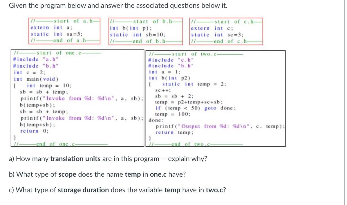 Solved a) How many translation units are in this program -- | Chegg.com
