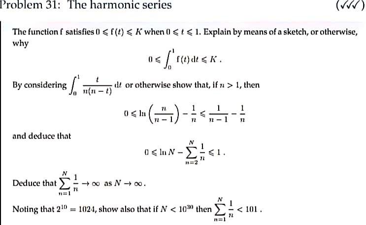 Solved Problem 31: The harmonic series The function f | Chegg.com