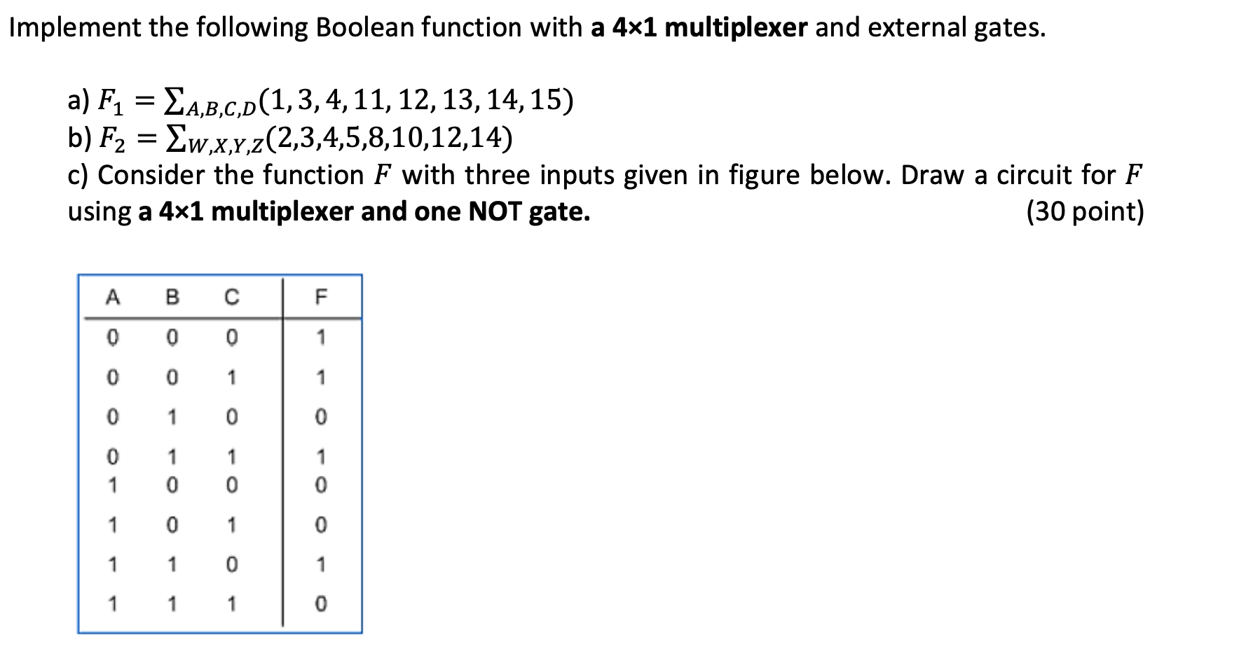 Solved Mplement The Following Boolean Function With A 4×1