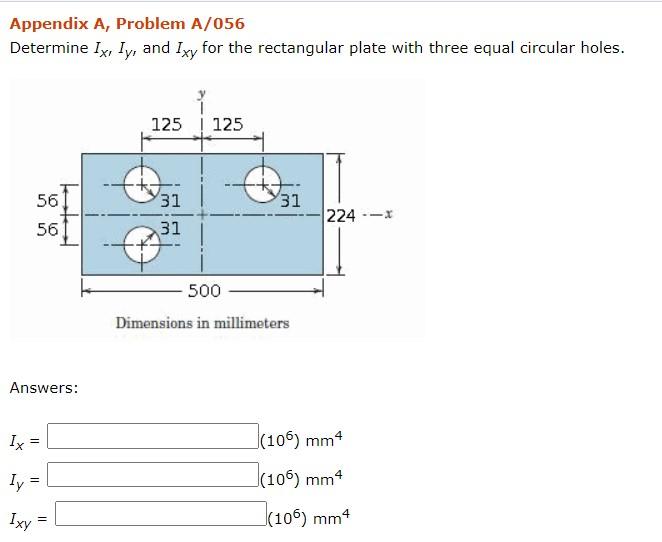 Solved Appendix A, Problem A/056 Determine Ix, ly, and Ixy | Chegg.com