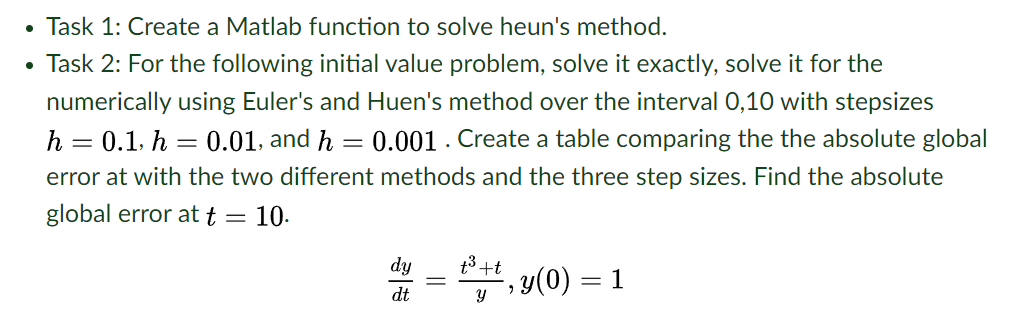 Solved . Task 1: Create a Matlab function to solve heun's | Chegg.com