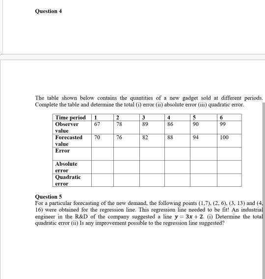Solved Question 4 The table shown below contains the | Chegg.com