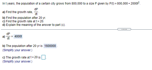 Solved In t years, the population of a certain city | Chegg.com