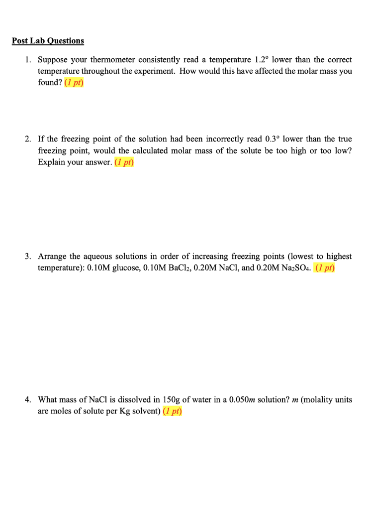 Solved Experiment: Colligative Properties, Do it at Home Lab | Chegg.com