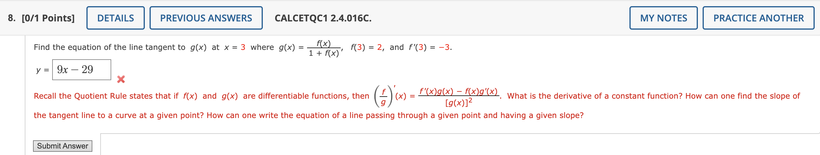 Solved Find the equation of the line tangent to g(x) at x=3 | Chegg.com