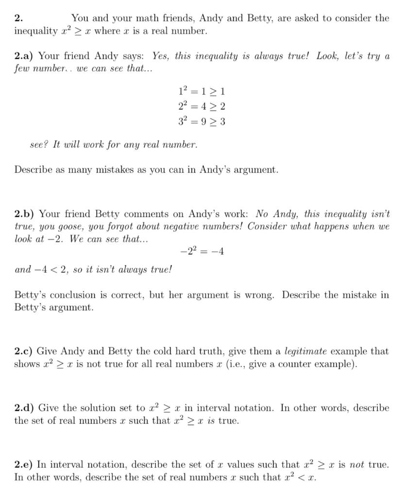 Solved 2. You and your math friends, Andy and Betty, are | Chegg.com