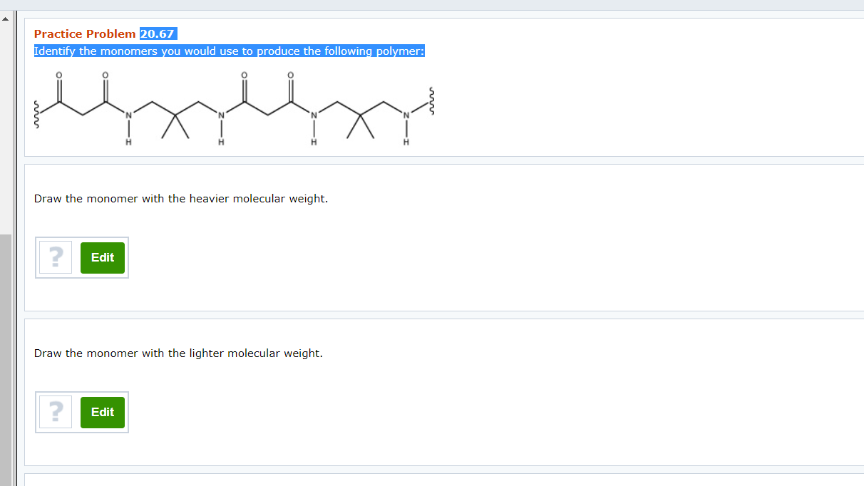 Solved Practice Problem 20.67 Identify the monomers you | Chegg.com