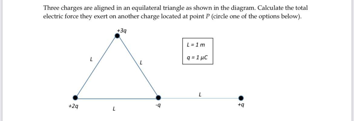 Solved Three charges are aligned in an equilateral triangle | Chegg.com