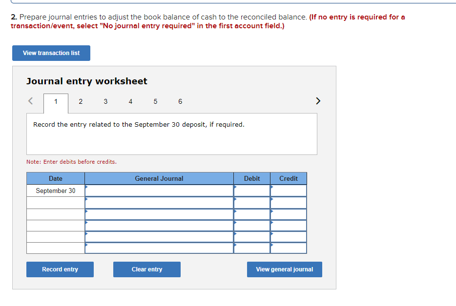 Solved Required: 1. Prepare the September 30 bank | Chegg.com
