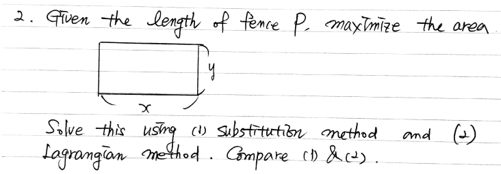 Solved 2. Given the length of fence P maximize the area. | Chegg.com