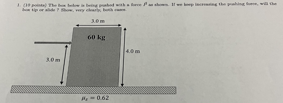 Solved (10 ﻿points) ﻿The box below is being pushed with a | Chegg.com