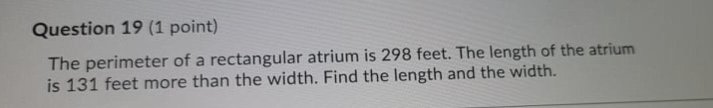 Solved Question 19 (1 point) The perimeter of a rectangular | Chegg.com