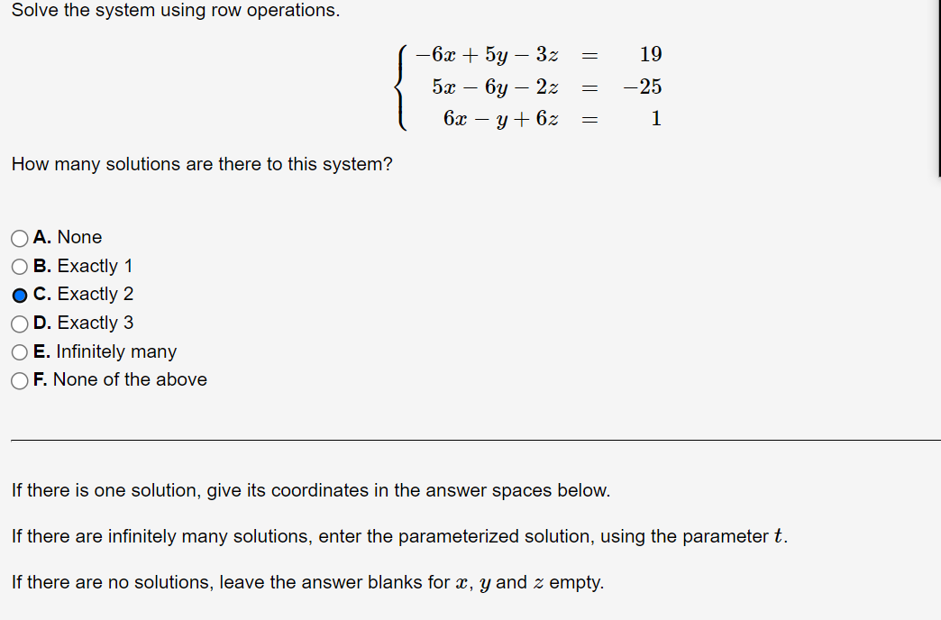 Solved Solve the system using row operations. | Chegg.com