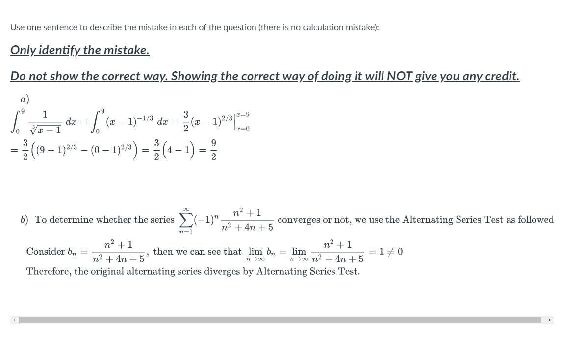 Solved Use one sentence to describe the mistake in each of | Chegg.com