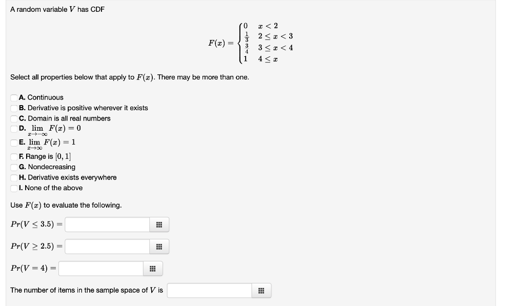 Solved A random variable V has CDF F(x)