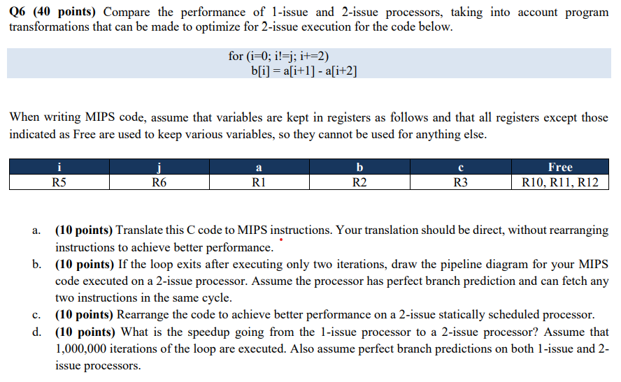 Solved Q6 (40 points) Compare the performance of 1-issue and | Chegg.com