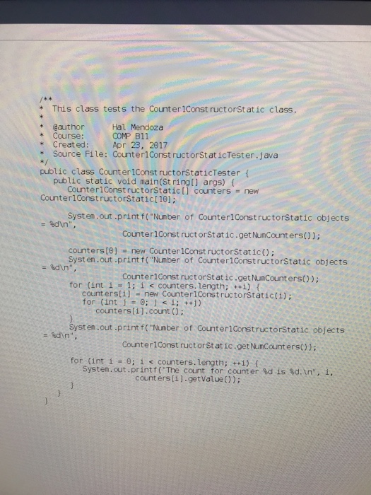 Solved Counter1ConstructorStatic In Class Program Assignment | Chegg.com