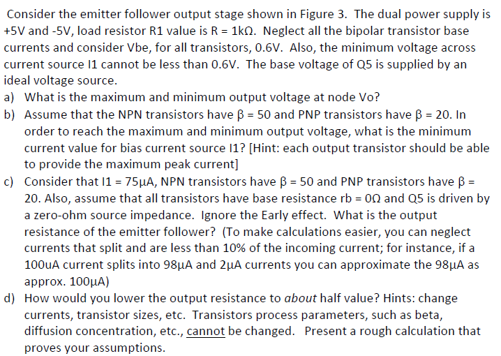 Consider the emitter follower output stage shown in | Chegg.com