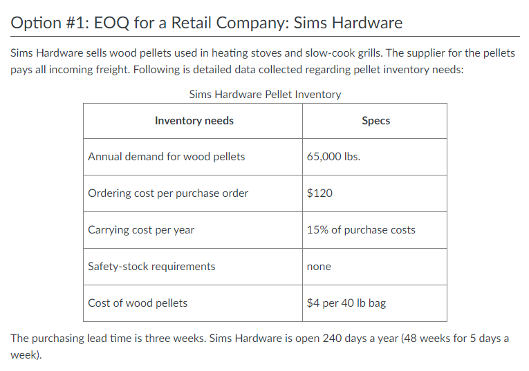 Solved Using data in the attached Option 1 Excel file ↓ : 1. | Chegg.com