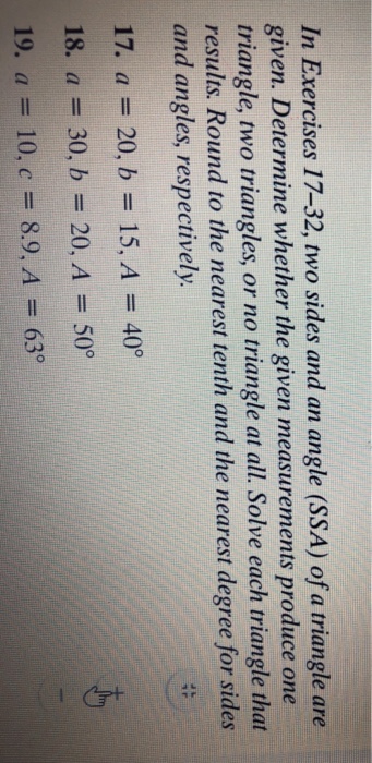 Solved In Exercises 17-32, two sides and an angle (SSA) of a | Chegg.com