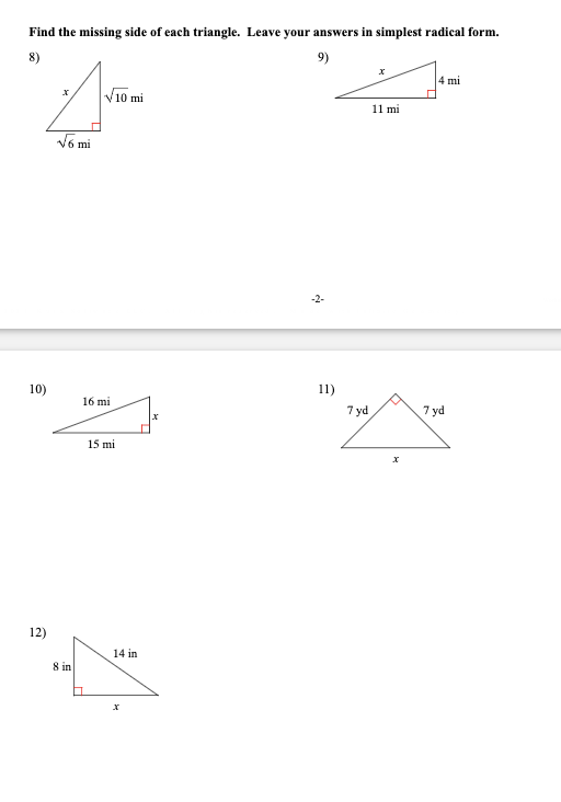 Solved Find the missing side of each triangle. Leave your | Chegg.com