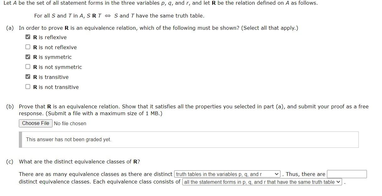 Solved Let A be the set of all statement forms in the three | Chegg.com