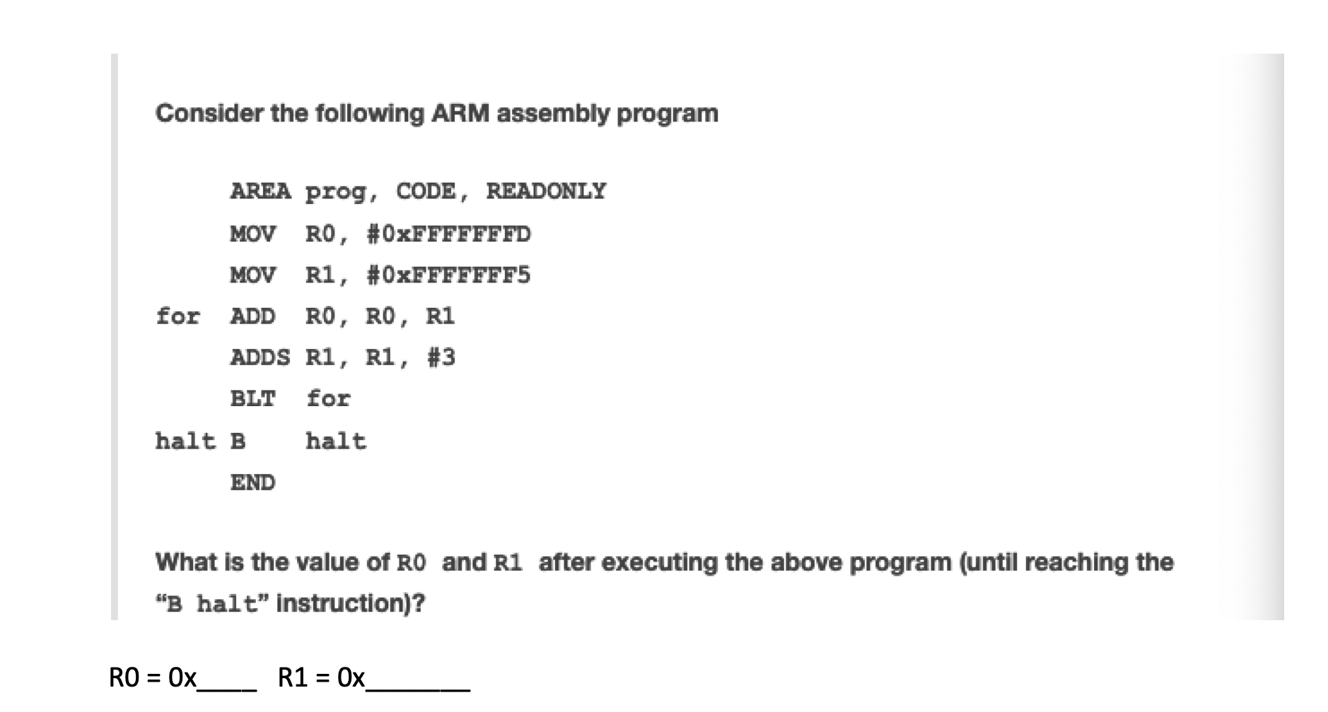 Solved Consider the following ARM assembly program AREA | Chegg.com