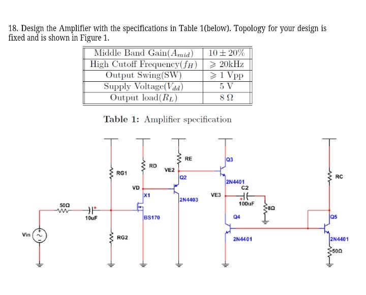 18. Design the Amplifier with the specifications in | Chegg.com