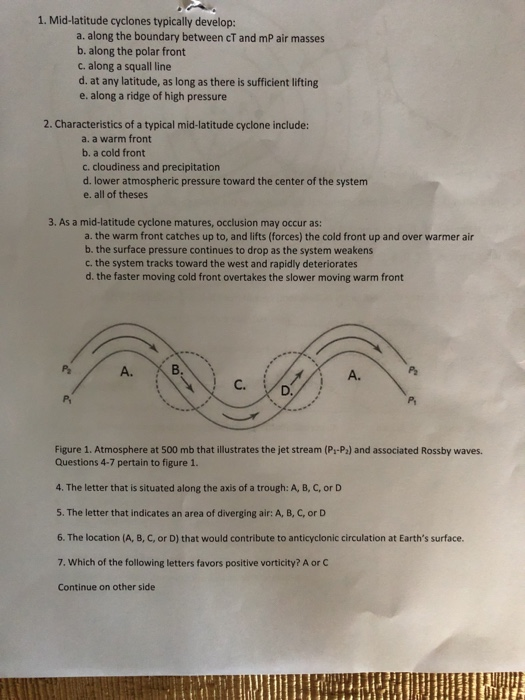 Solved 1. Mid-latitude cyclones typically develop a. along | Chegg.com