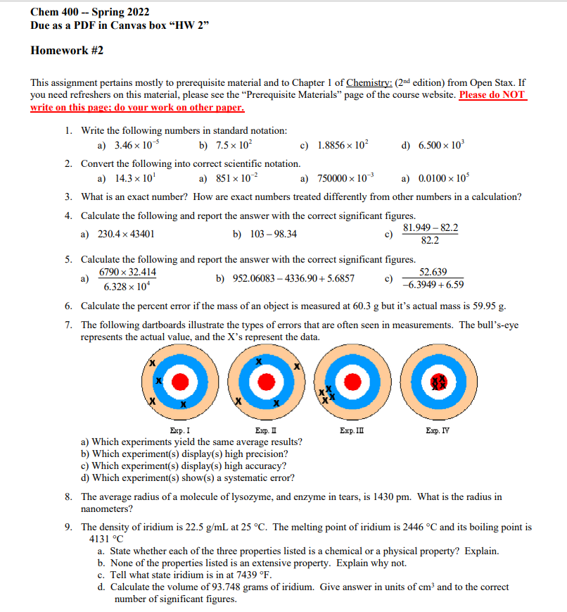 Solved Chem 400 -- Spring 2022 Due as a PDF in Canvas box | Chegg.com