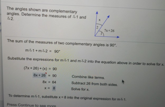 Solved The angles shown are complementary angles. Determine | Chegg.com