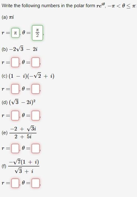 Solved Write the following numbers in the polar form | Chegg.com