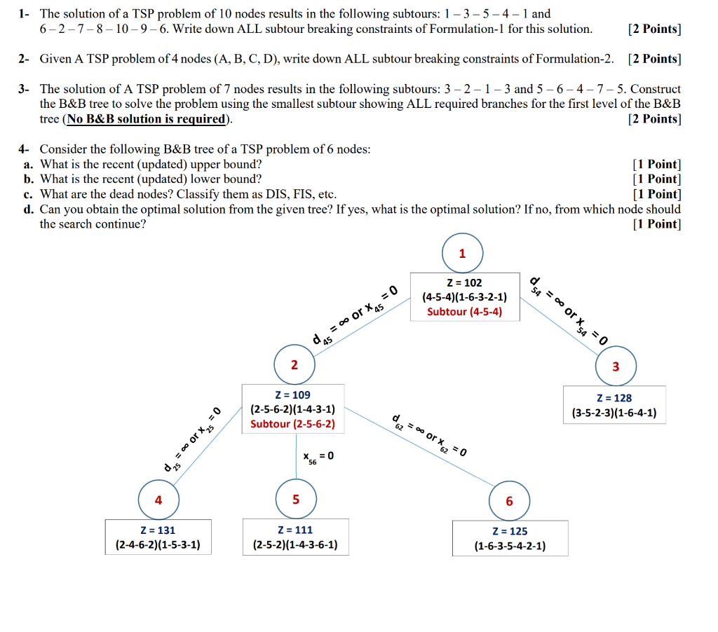 1- The solution of a TSP problem of 10 nodes results | Chegg.com