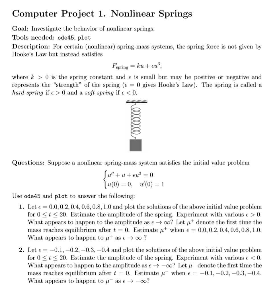 Solved Computer Project 1. Nonlinear Springs Goal: | Chegg.com