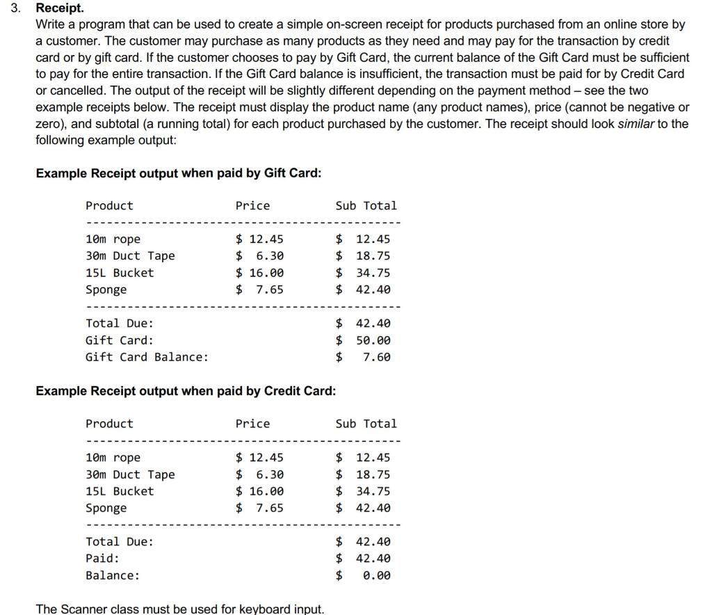 Solved 3. Receipt. Write a program that can be used to | Chegg.com