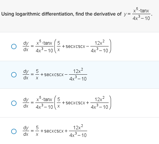Solved Using logarithmic differentiation, find the | Chegg.com