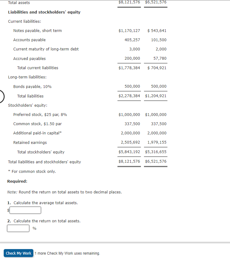 Solved Calculating the Average Total Assets and the Return | Chegg.com