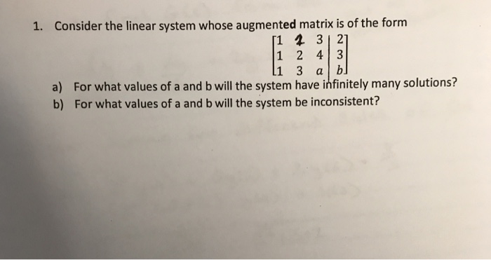 Solved 1. Consider the linear system whose augmented matrix | Chegg.com