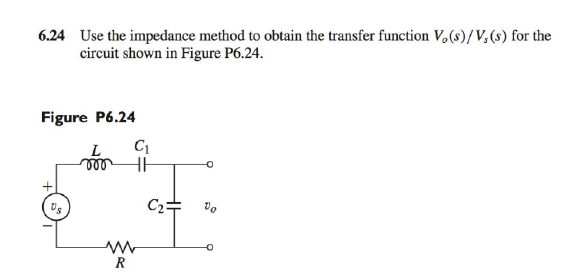 Solved 6.24 ﻿Use the impedance method to obtain the transfer | Chegg.com
