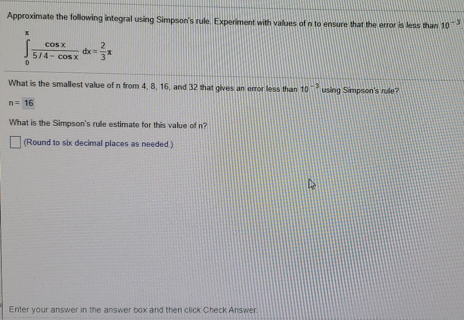 Solved Approximate the following integral using Simpson's | Chegg.com