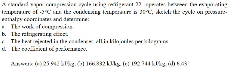 Solved A standard vapor-compression cycle using refrigerant | Chegg.com