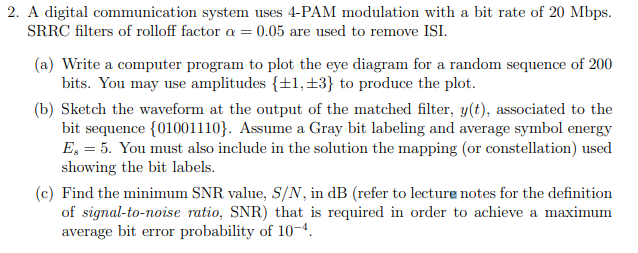 A digital communication system uses 4-PAM modulation | Chegg.com