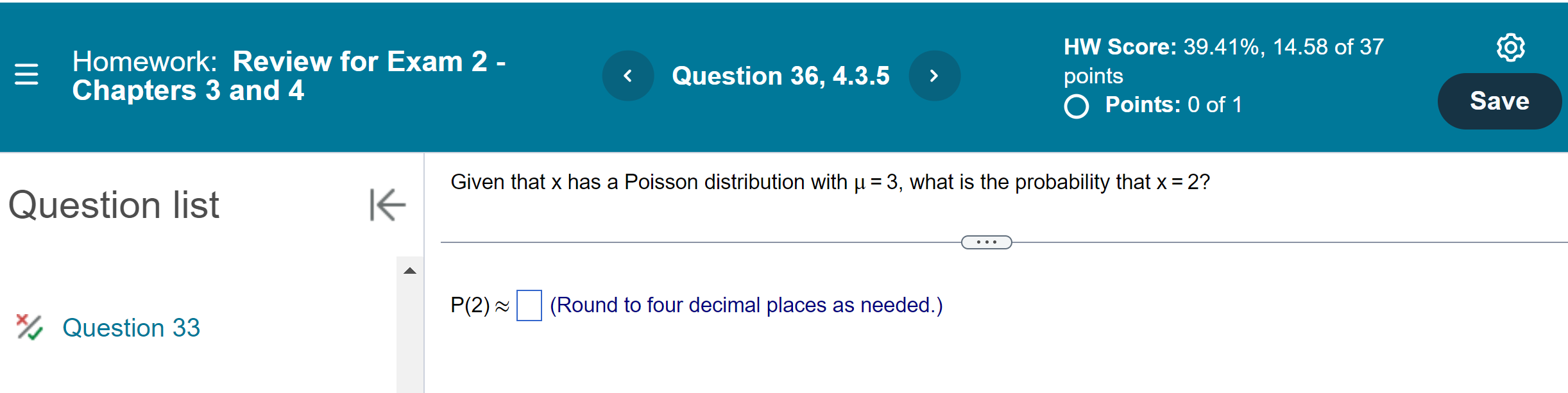 Solved Given that x has a Poisson distribution with μ=3, | Chegg.com