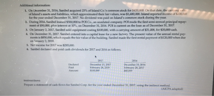 Solved P23-1B (L02,4) (SCF Indirect Method) The following | Chegg.com