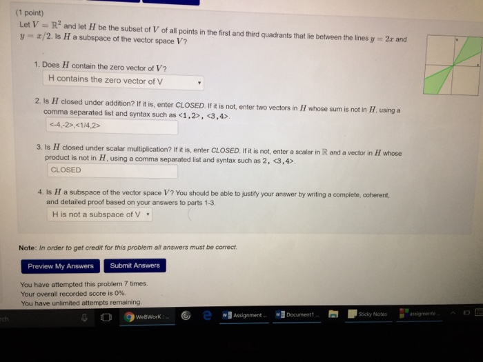 Solved (1 point) Let V = R2 and let H be the subset of V of | Chegg.com