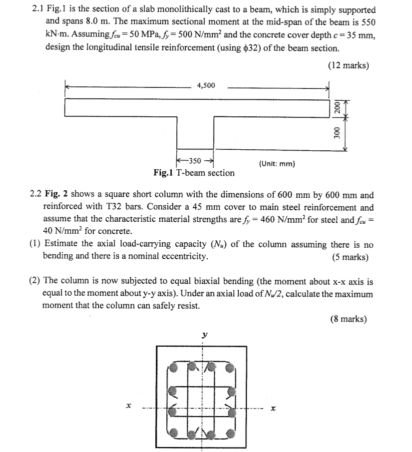 Solved 2.1 Fig.1 is the section of a slab monolithically | Chegg.com