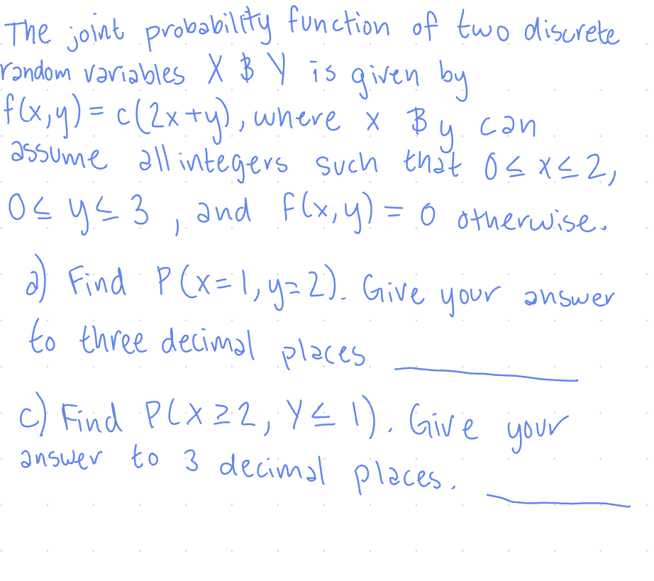 Solved The joint probability function of two discrete random | Chegg.com