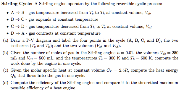Solved Stirling Cycle: A Stirling engine operates by the | Chegg.com