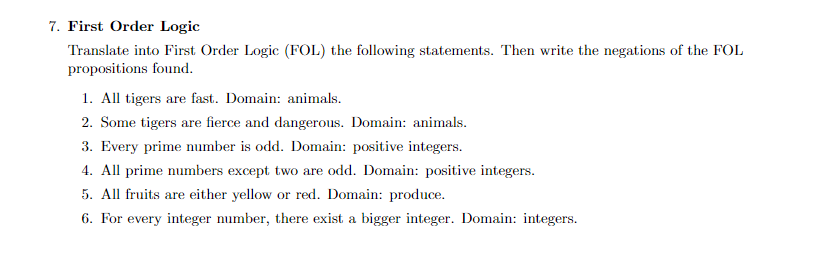 Solved 7. First Order Logic Translate into First Order Logic | Chegg.com