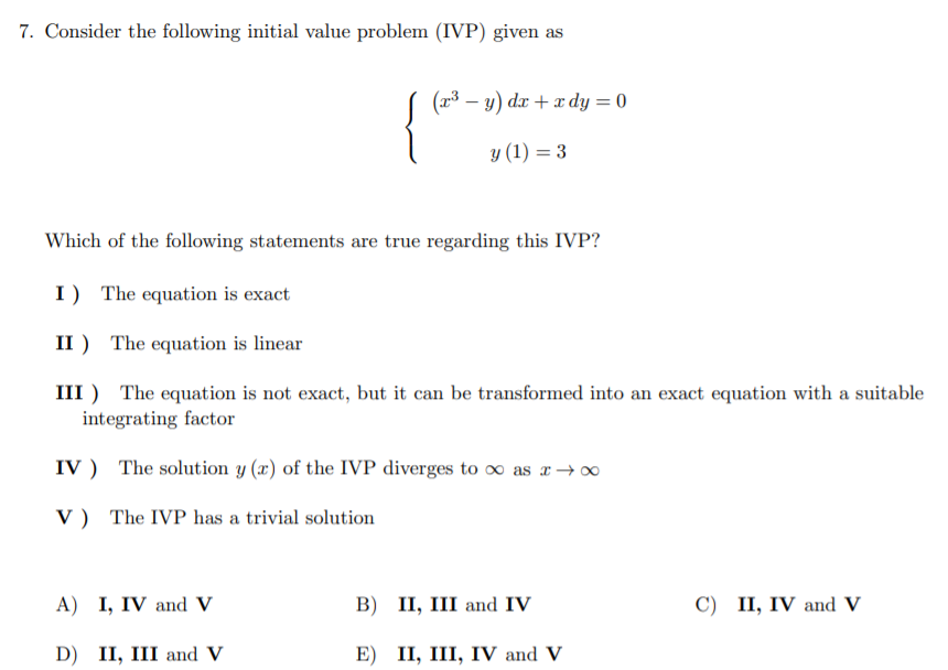 Solved 7. Consider the following initial value problem (IVP) | Chegg.com